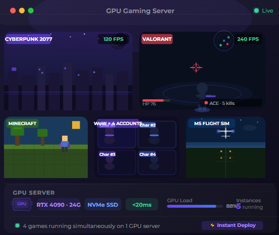 Cloud Gaming Server, GPU Gaming VPS, Rent GPU for Gaming Online